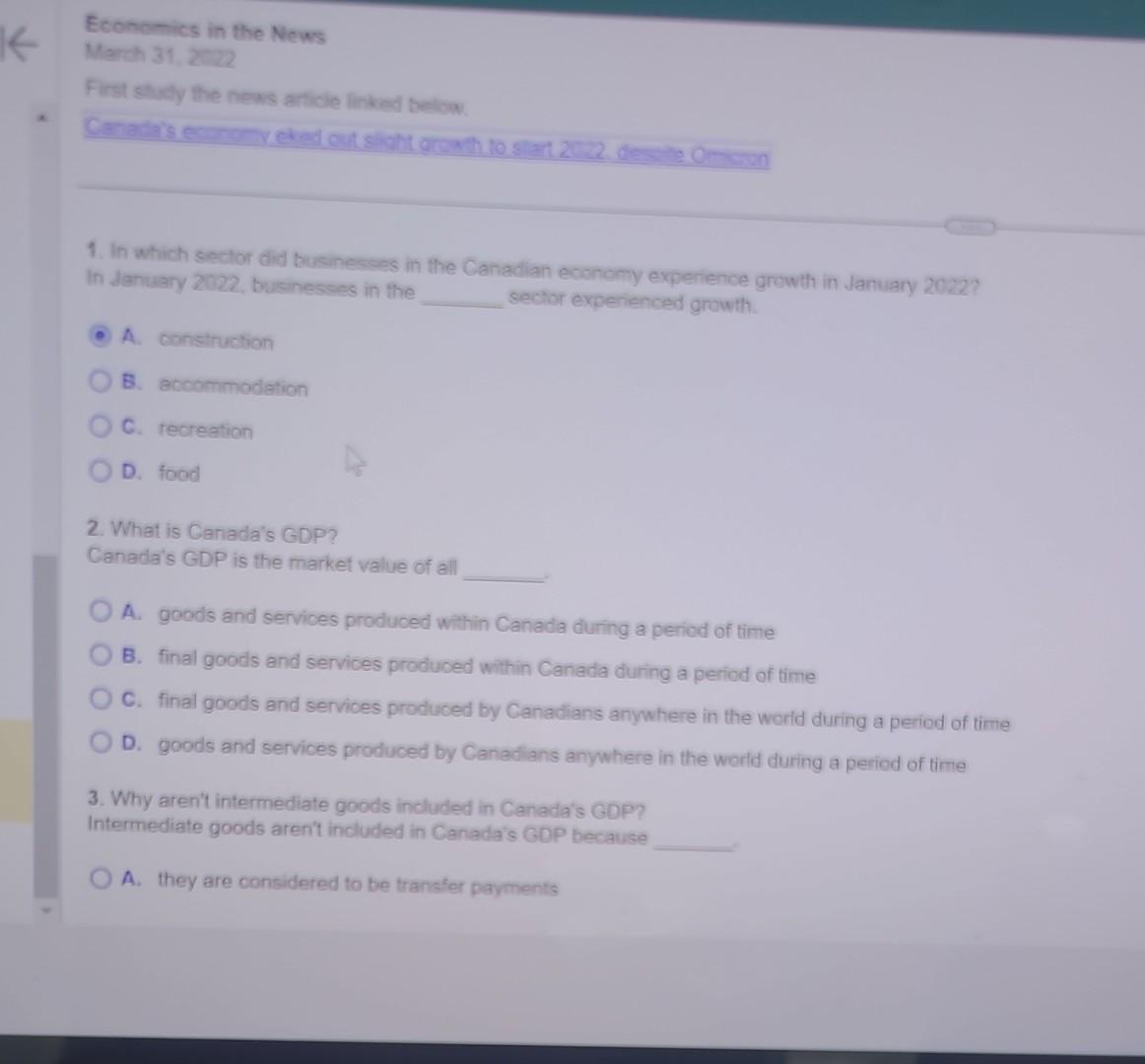 Solved 1. In which sector did businesses in the Canadian | Chegg.com
