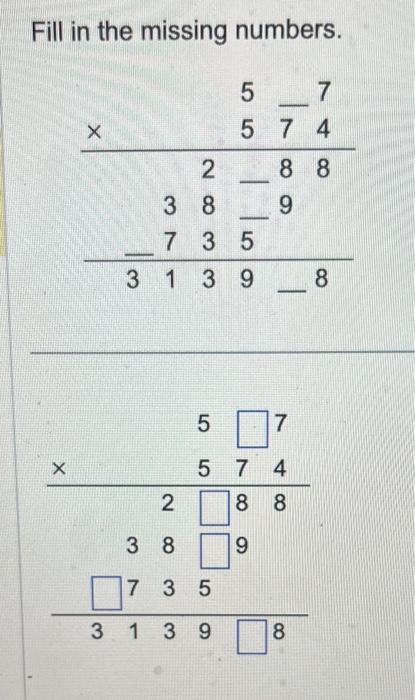 Solved Fill in the missing numbers. | Chegg.com