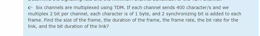 Solved - Six channels are multiplexed using TDM. If each | Chegg.com