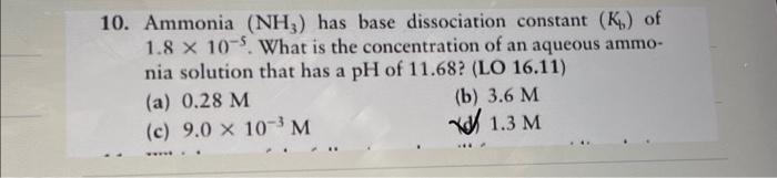 Solved 0. Ammonia (NH3) has base dissociation constant (Kb) | Chegg.com