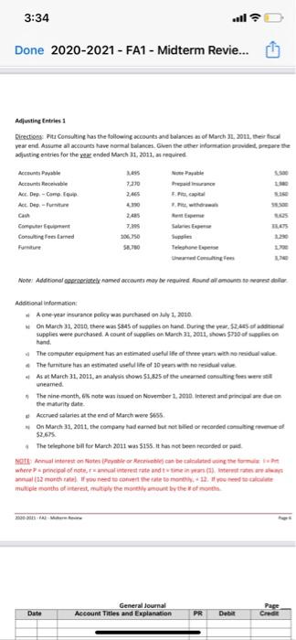 3:34 Done 2020-2021 - FA1 - Midterm Revie... | Chegg.com