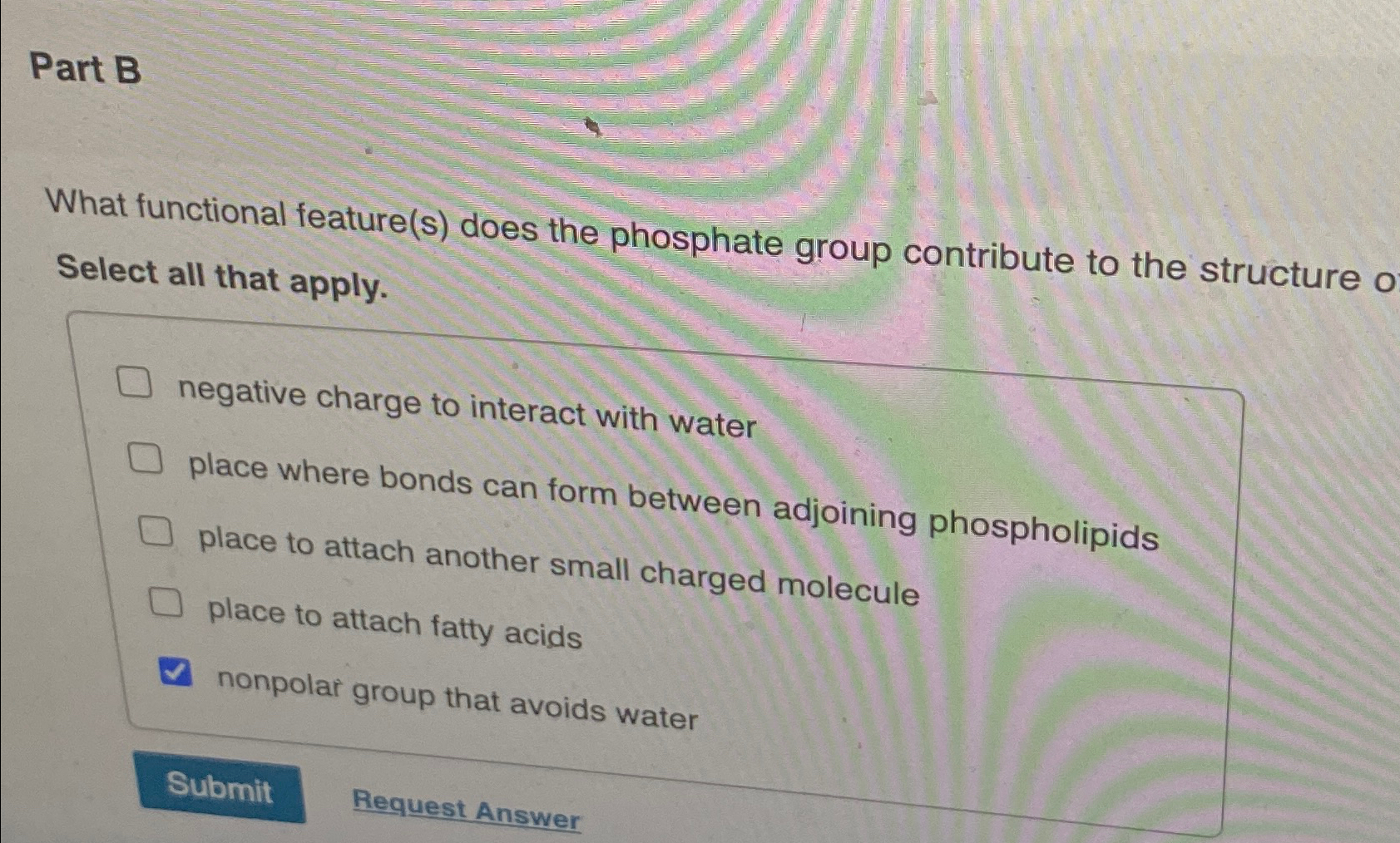 Solved Part BWhat functional feature(s) ﻿does the phosphate | Chegg.com