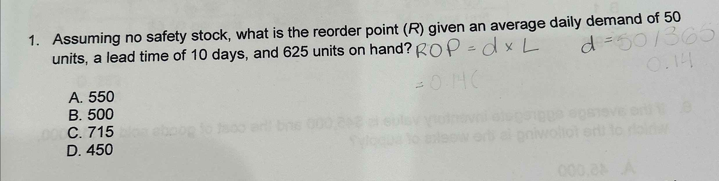 Solved Assuming no safety stock, what is the reorder point | Chegg.com