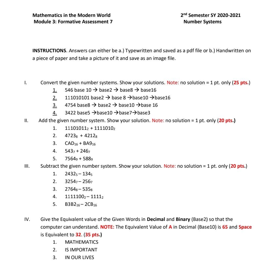 Solved Mathematics in the Modern World Module 3: Formative | Chegg.com