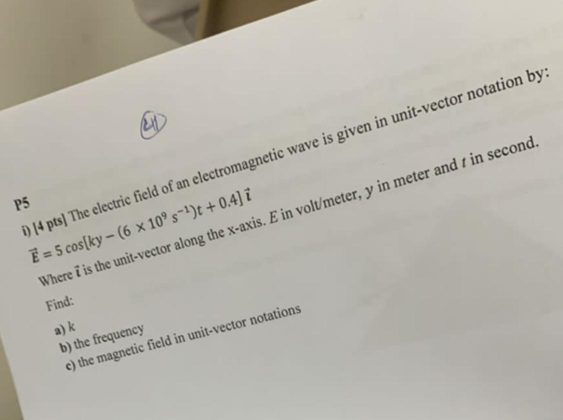 Solved (4)p5i) ﻿ The electric field of an electromagnetic | Chegg.com