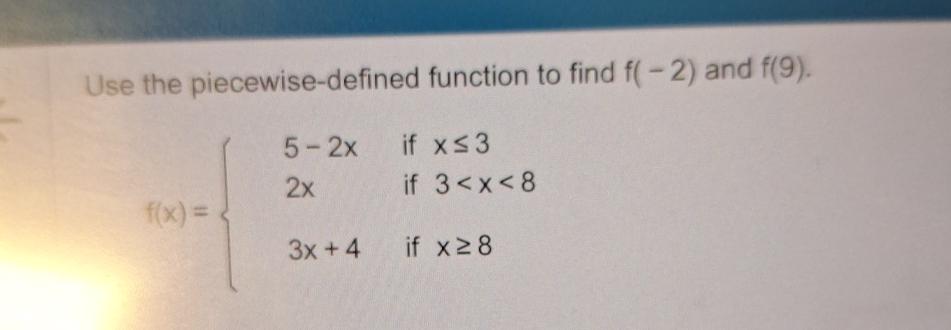 Solved Use the piecewise-defined function to find f(-2) ﻿and | Chegg.com