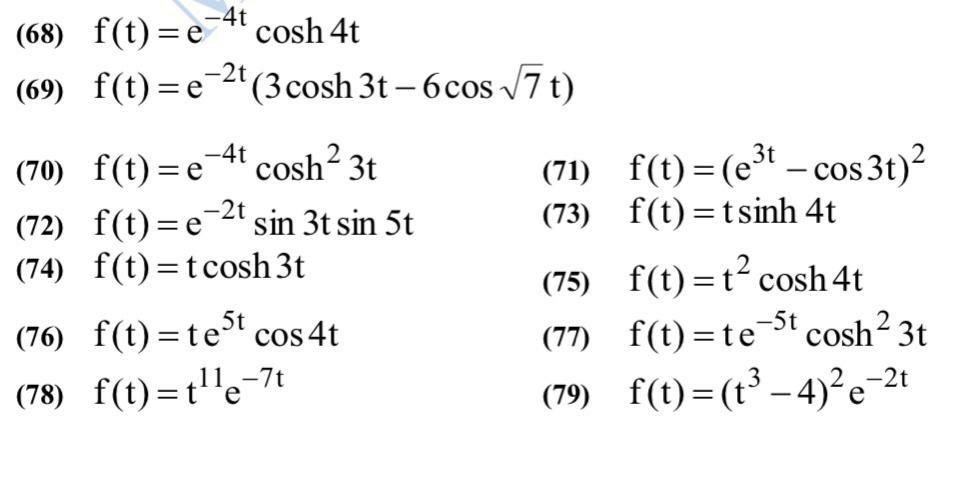 Solved -4t (68) f(t)=e cosh 4t (69) f(t)=e-2t (3cosh 3t - | Chegg.com