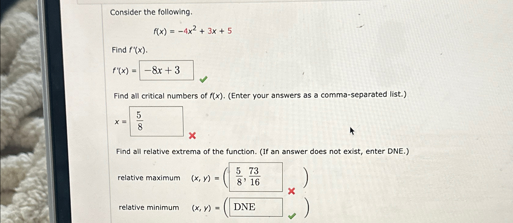 Solved Consider the following.f(x)=-4x2+3x+5Find | Chegg.com