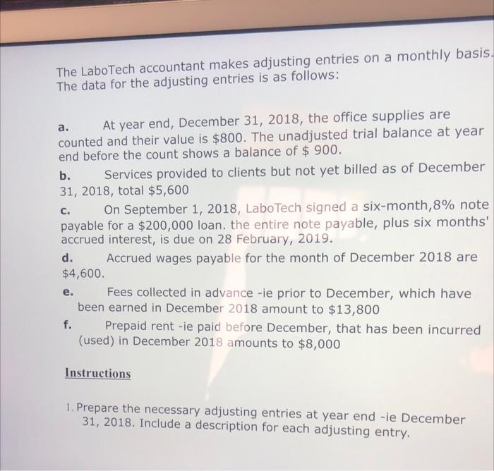 Solved The LaboTech accountant makes adjusting entries on a | Chegg.com