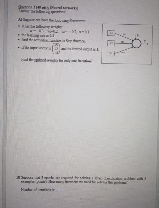 Solved A) Suppose the have the following Perceptron: - it | Chegg.com