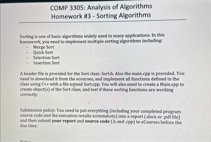 Solved Sorting is one of basic algorithms widely used in | Chegg.com