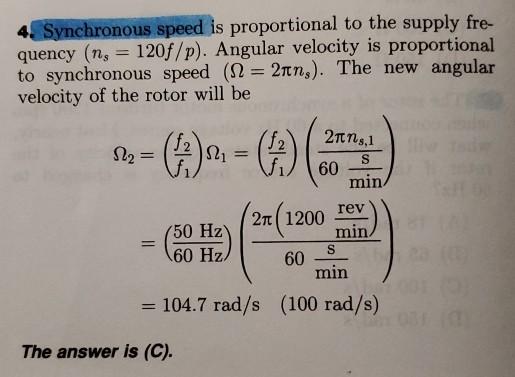 Solved 4. The rotor of a synchronous motor turns at 1200 rpm | Chegg.com