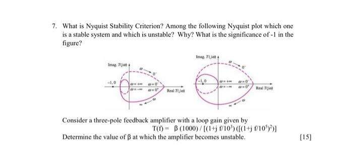 Solved 7. What is Nyquist Stability Criterion? Among the | Chegg.com