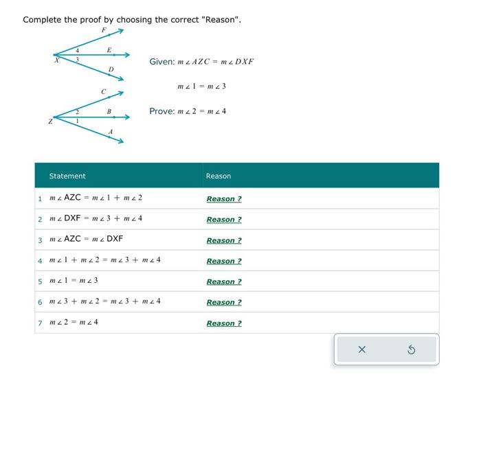Solved Complete the proof by choosing the correct "Reason". | Chegg.com