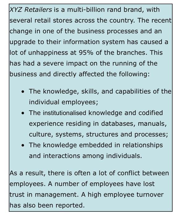 Solved XYZ Retailers is a multi-billion rand brand, with | Chegg.com