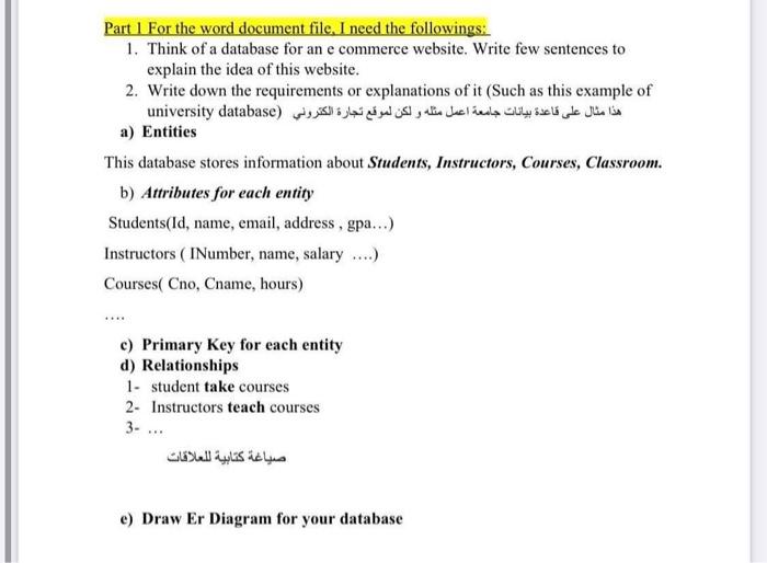 Solved Part 1 For the word document file, I need the | Chegg.com