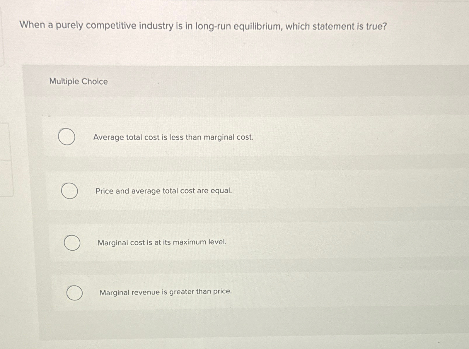 Solved When a purely competitive industry is in long-run | Chegg.com