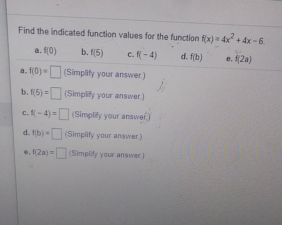 Solved find the indicated function values for the function | Chegg.com