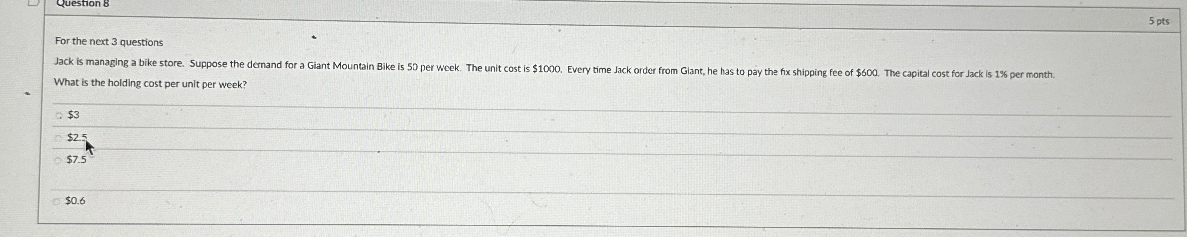 Solved 5 ﻿ptsFor the next 3 ﻿questionsWhat is the holding | Chegg.com