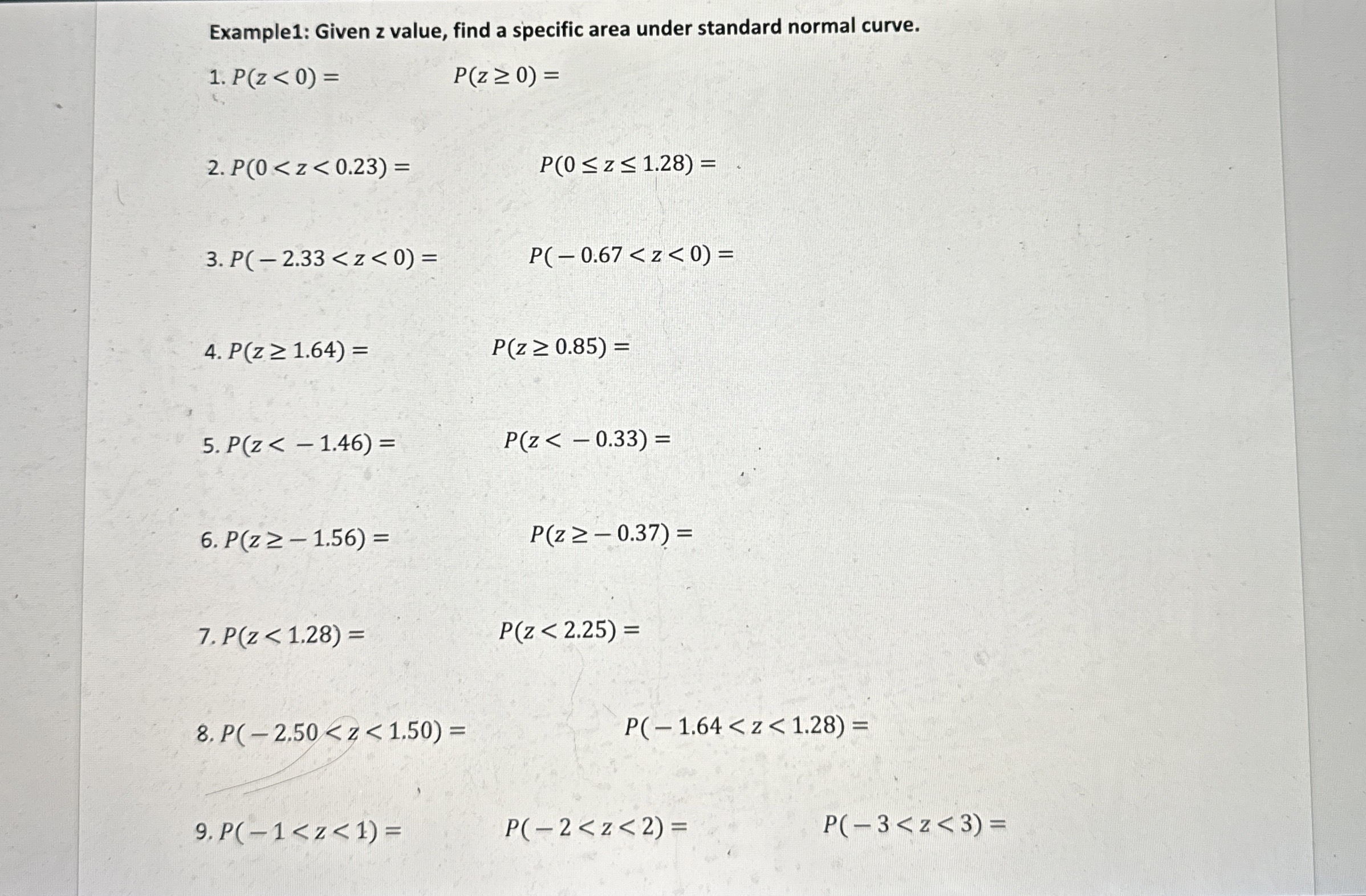 Solved Example1: Given z value, find a specific area under | Chegg.com