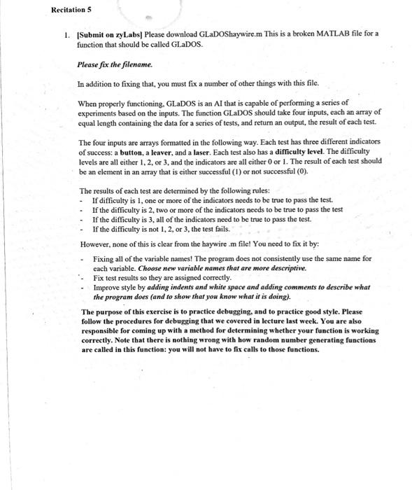 Solved Recitations a 1. Submit on zyLabs Please download | Chegg.com