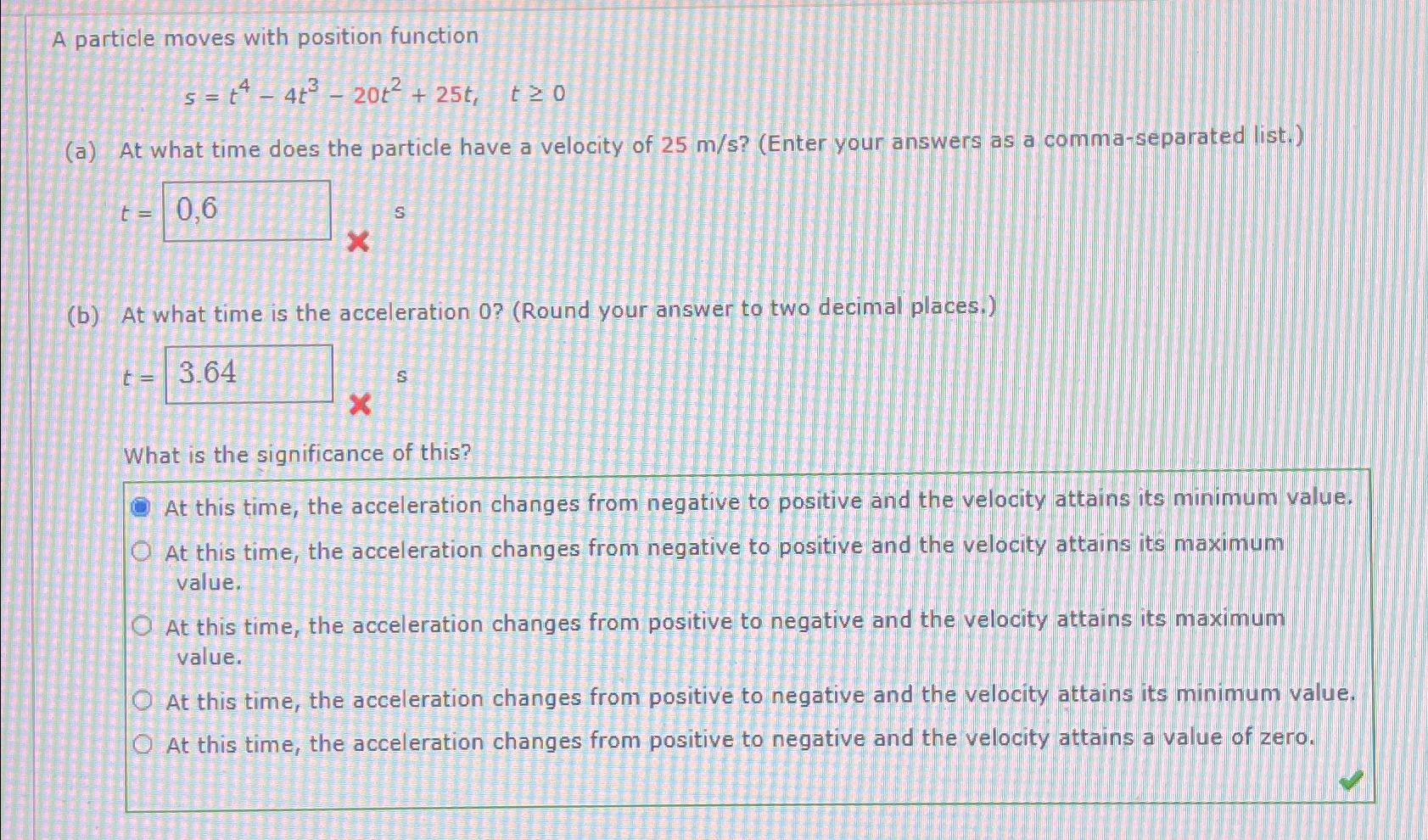 Solved A particle moves with position | Chegg.com