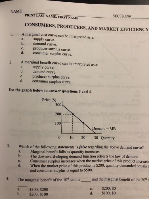 Solved NAME PRINT LAST NAME, FIRST NAME SECTION# CONSUMERS, | Chegg.com