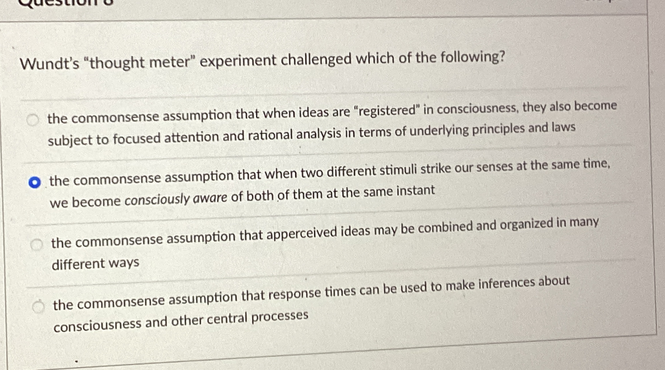 Solved Wundt's "thought meter" experiment challenged which | Chegg.com