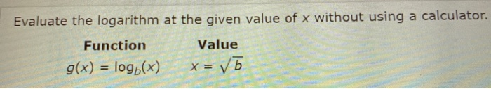 Solved Evaluate the logarithm at the given value of x | Chegg.com