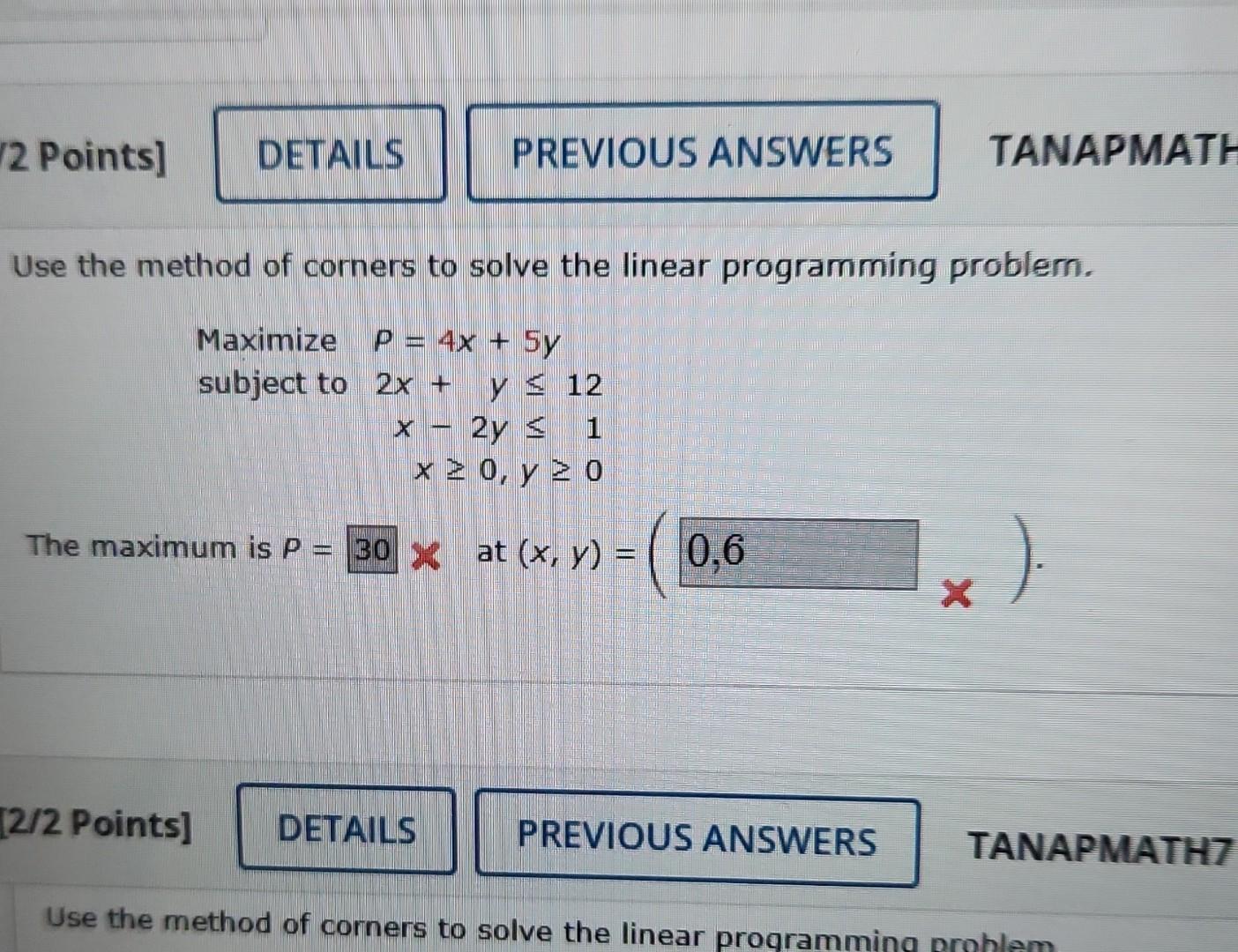 Solved Use the method of corners to solve the linear | Chegg.com