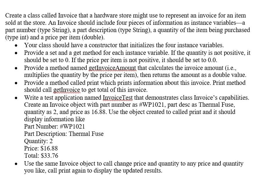 Solved . Create a class called Invoice that a hardware store | Chegg.com