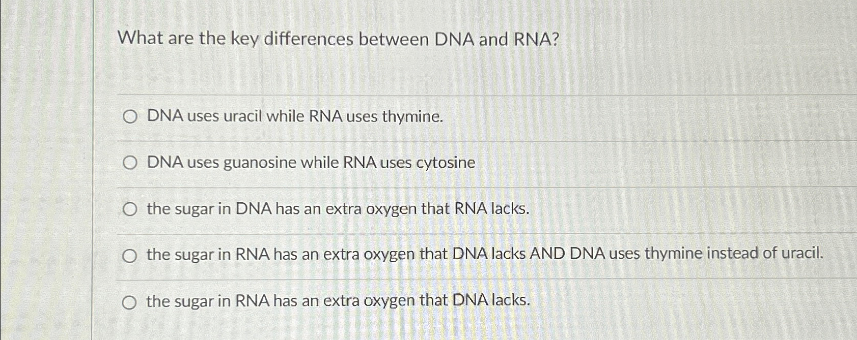 Solved What are the key differences between DNA and RNA?DNA | Chegg.com