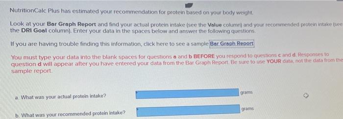 NutritionCalc Plus has estimated your recommendation | Chegg.com