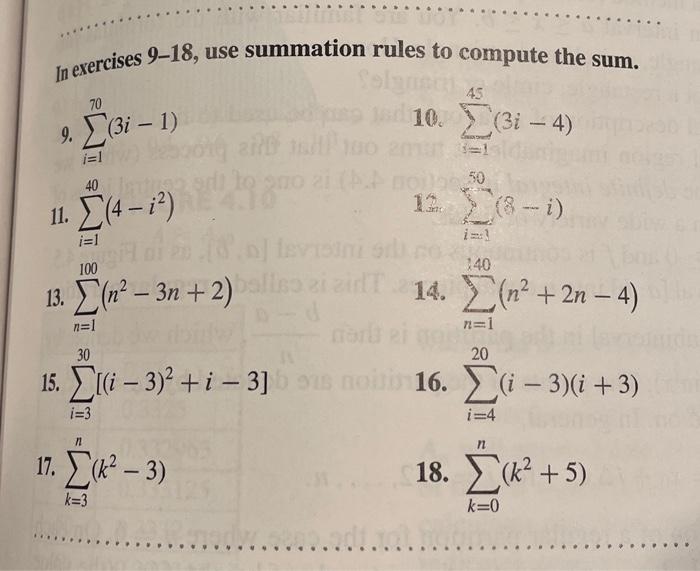 Solved In exercises 9-18, use summation rules to compute the | Chegg.com