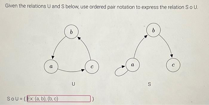 Solved Given the relations U and S below, use ordered pair | Chegg.com
