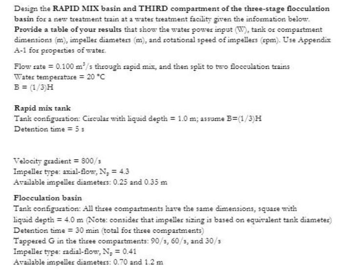 Solved Design the RAPID MIX basin and THIRD compartment of | Chegg.com