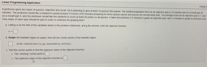 Solved Linear Programming Application hay A professor gives | Chegg.com