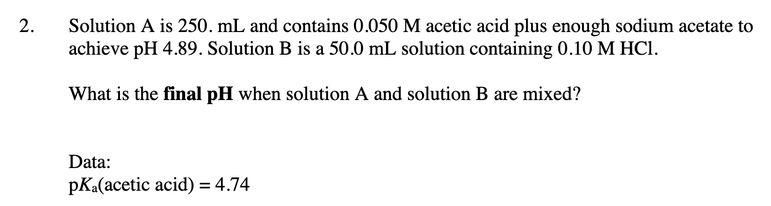 Solved 2. ﻿Solution A is 250 ﻿mL and contains 0.050 ﻿M | Chegg.com