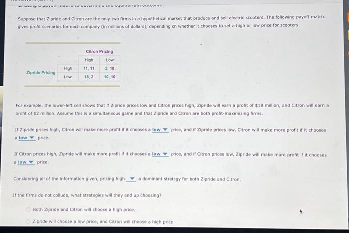 Solved Suppose that Zipride and Ctron are the only two firms | Chegg.com