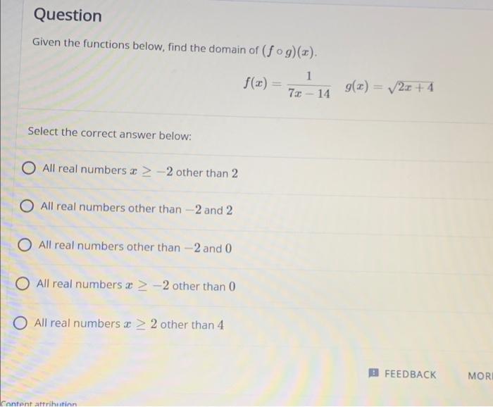 Solved Question Given the functions below, find the domain | Chegg.com