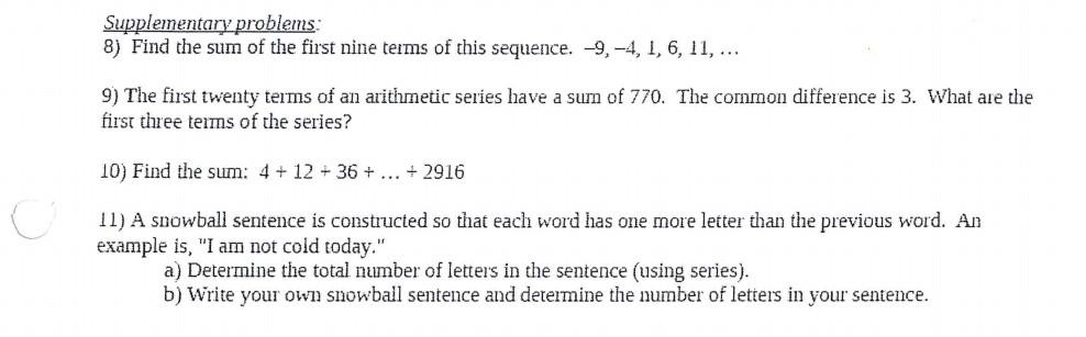 Solved Supplementary problems: 8) Find the sum of the first | Chegg.com