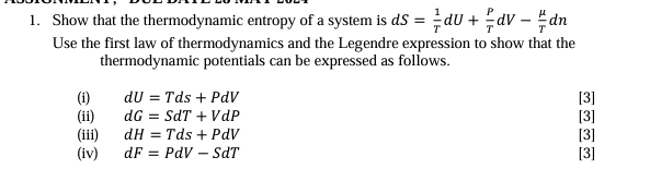 Solved Show that the thermodynamic entropy of a system is | Chegg.com