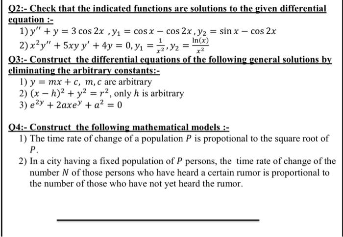 Solved Q2:- Check that the indicated functions are solutions | Chegg.com