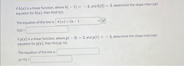 Solved If h(x) is a linear function, where h(−1)=−3, and | Chegg.com