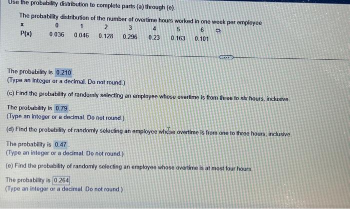Solved Use the probability distribution to complete parts | Chegg.com