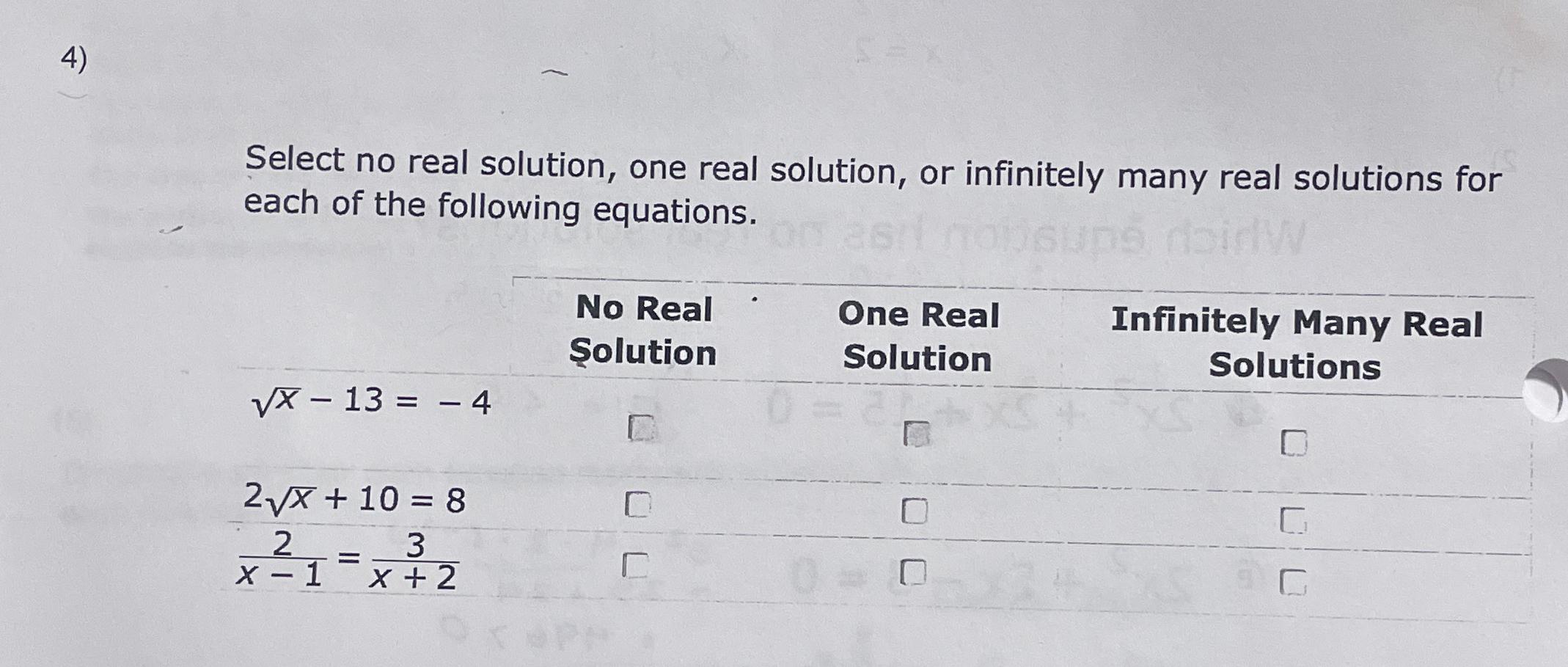 Solved Select no real solution, one real solution, or | Chegg.com