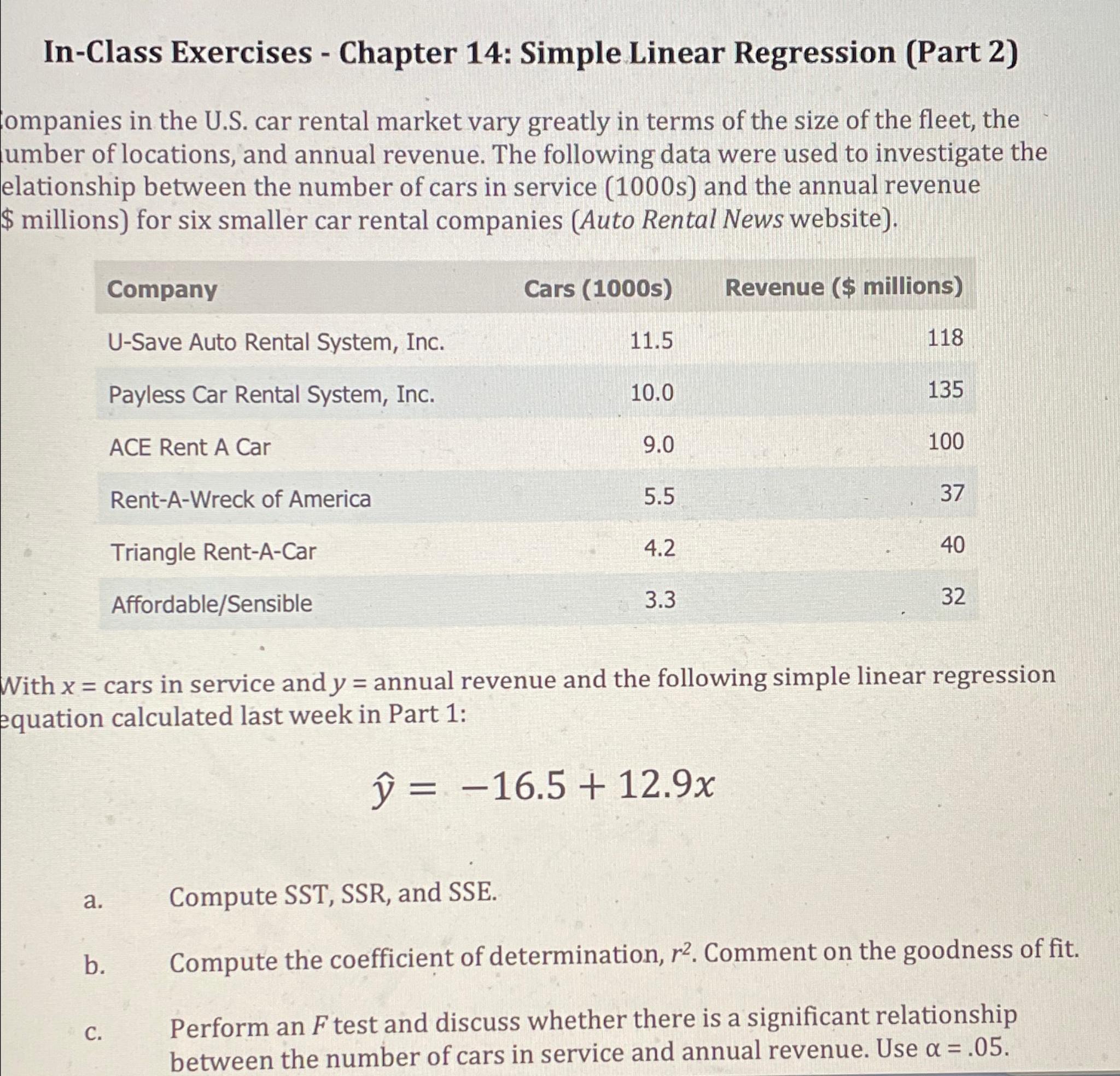 Solved Please answer A-C using excel!! In-Class Exercises - | Chegg.com