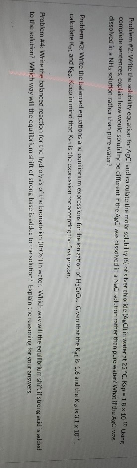 Solved Problem #2: Write the solubility equation for AgCl | Chegg.com