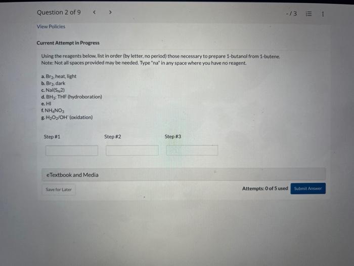 Solved Using the reagents below, list in order (by letter, | Chegg.com