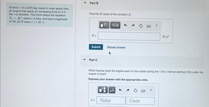 Solved At time t=0 a 2370 -kg rocket in outer space fires an | Chegg.com